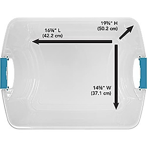 Sterilite 14489604 26 Gallon/98 Liter Latch and Carry, True Blue Lid and Clear Base with Blue Aquarium Latches, Pack of 4