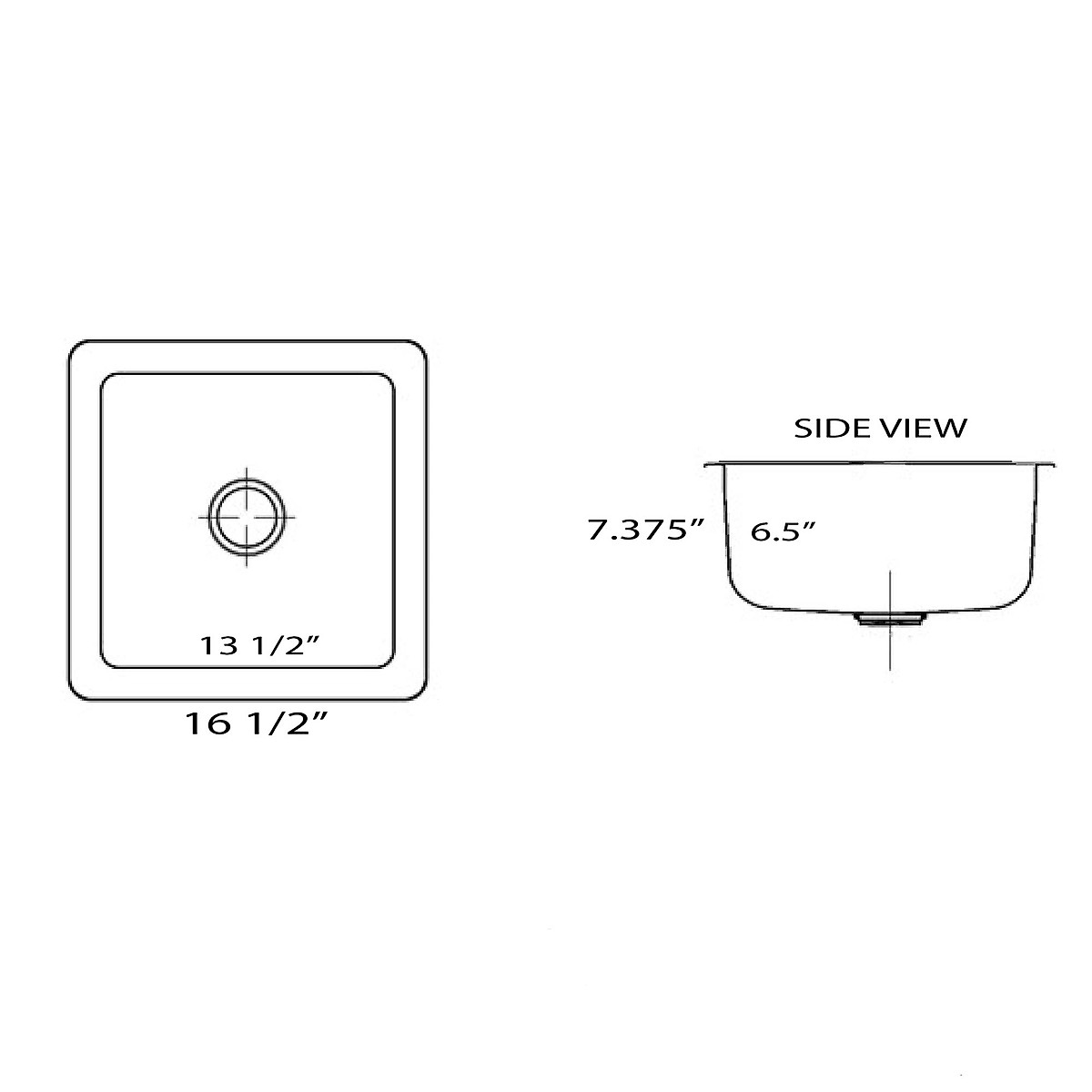 Nantucket Sinks SQRS-7 16.5" Square Hammered Stainless Bar Sink In Polished