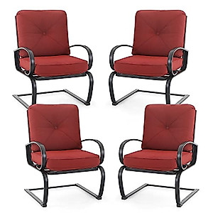 Sophia & William Patio Dining Chairs Set of 4 Outdoor Metal C Spring Motion Chairs Patio Chairs Set with Cushions for Deck Lawn Garden Pool Backyard, Red