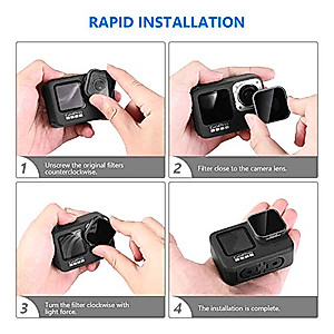 NEEWER 4 Pack Lens Filter ND Filter Kit Compatible with GoPro Hero 11 10 9, ND4/ND8/ND16/ND32 Multi Coated Neutral Density Lens Filters, HD Optical Glass/Aviation Aluminum Black Frame