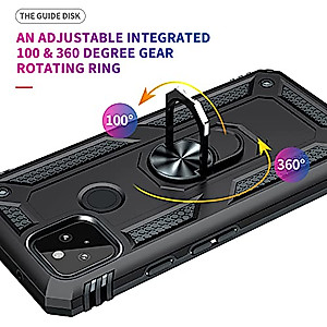 Oborzian Compatible for Google Pixel 5A Case with Screen Protector, Heavy Military Grade 360° Rotating Kickstand Holder TPU Phone Cover for Google Pixel 5A 5G(Black)