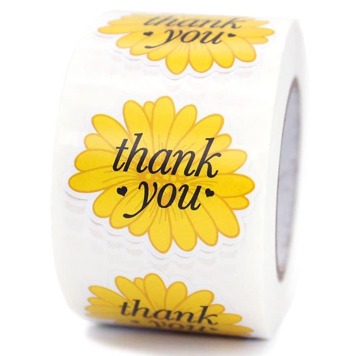 Yellow Thank You Stickers Roll Small Business 500 Pcs Cute Flowers Shape Gift Wrapping Supplies Big Seal Stickers Labels for Packaging
