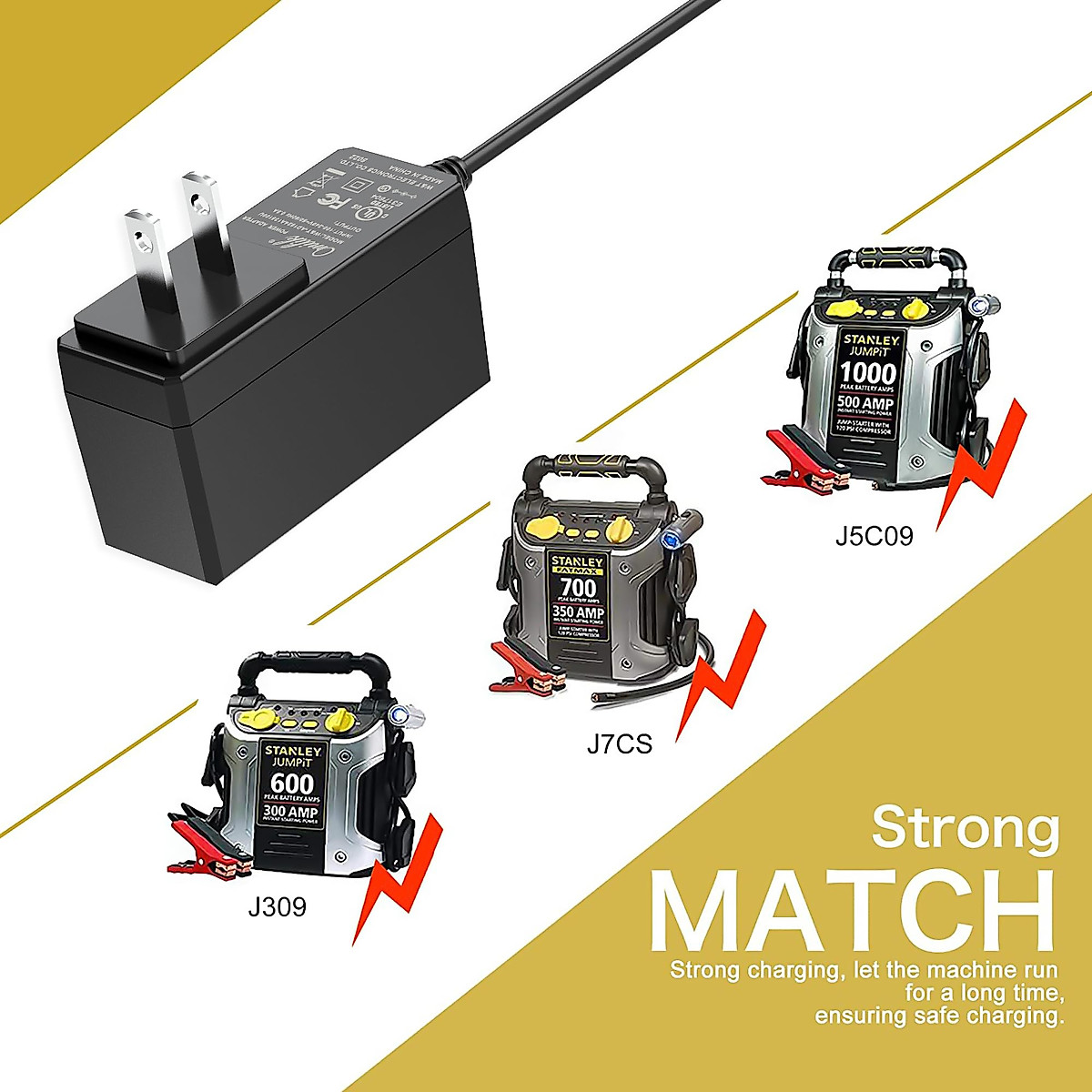 Omilik 6FT UL Listed AC Adapter Charger for Peak Stanley FATMAX 700 Peak 350 AMP J7CSR J7CS Jump Starter, Peak 300 450 600 700 Amp Jump Starter Portable Power Station,Stanley LI1000 J45TK Jump Starter