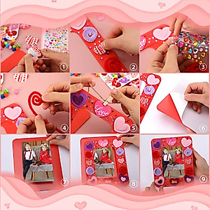 SANNIX 12 Sets Valentine's Day Photo Foam Frame Craft Kits for Kids Hearts Foam Self-Adhesive Stickers Picture Frame Decorations Art Sets Valentine's Mother's Day Classroom Activities Gift Exchange