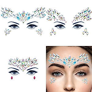 Face Gems 6Sheets Face Jewels Stick On Rhinestones Stickers 30g Chunky Glitter, Gemstones Temporary Tattoo Gifts For Women, Festival Rave Outfit Euphoria Accessories (3Luminous)
