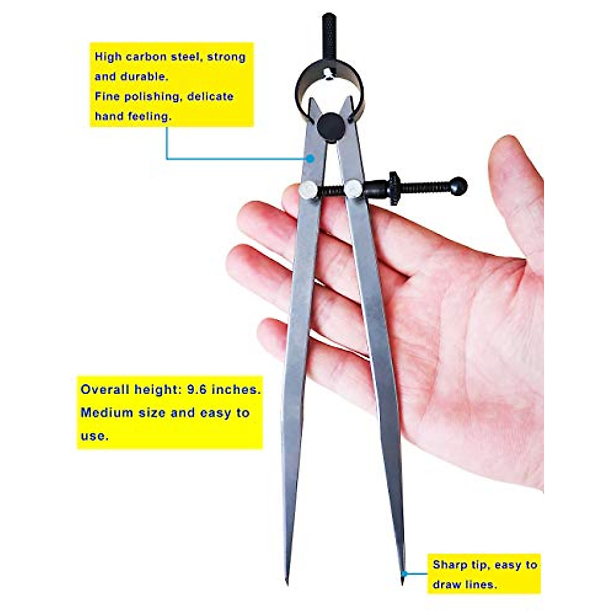 ZLKSKER 8 Inch Adjustable Lockable Steel Wing Divider, Leather Compass for Woodworking & Leather Craft, Marking & Scribe Tool