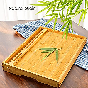 Bamboo Bed Tray Table, Large Breakfast Tray - 21.7x14 Inch with Folding Legs, Multipurpose Serving Tray Use As Portable Laptop Tray, Snack Tray, Platter Tray for Working, Eating, Reading by Pipishell