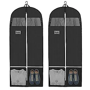 Cabilock Garment Bags Hanging Breathable Gusseted Garment Covers Travel Storage Suit Bag Cover with Clear Window and ID Card Holder for Suit Gowns Dresses Coats (Set of 2)