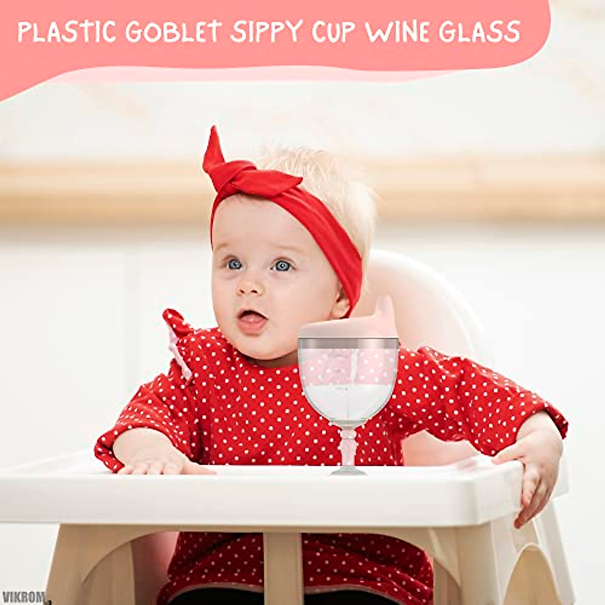 VIKROM Plastic Goblet Sippy Cup Wine Glass - 5oz Wine Glass Sippy Cup - No Spill Sippy Wine Glass with Lid Anti-fall Beverage Mug With Lid for Holiday Birthday Party (Beige)