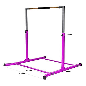 Pro-Gymnastics Gymnastics Kip Bar Horizontal Bar Professional Junior Gymnastic Training High Bar Asymmetric Bar 13 Level Height Adjustable Expandable 3 to 5 FT Cushioned Bar & Curved Legs (Purple)