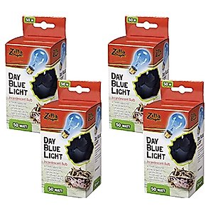 Zilla 4 Pack of Day Blue Incandescent Bulbs, 50 Watts, Reptile Heat Lamp Bulbs
