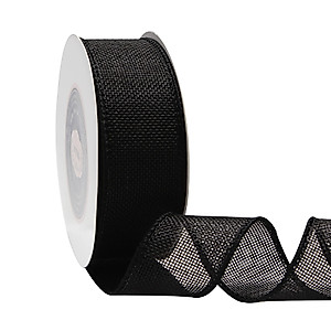VATIN Black Burlap Wired Ribbon 1-1/2 inch X 10 Yards Fabric Craft Ribbon for Party Decorations,Big Bow,DIY Wreath Craft, Outdoor Decoration