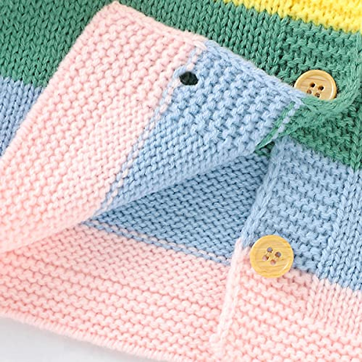 Newborn Baby Girls Boys Knitted Cardigan Casual Long Sleeve Crewneck Rainbow Stripes Button Down Knit Coat Outwear (Light Pink, 12-18 Months)