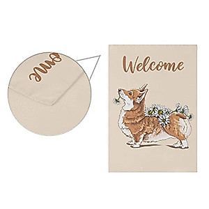 susiyo Outdoor Garden Flags 12 X 18 Prime, Yard Flag Summer, Welcome Flags Double Sided, Funny Welsh Corgi Dog With A Chamomile Flowers Polyester Decorative Flags For Outside Spring Summer Farmhouse