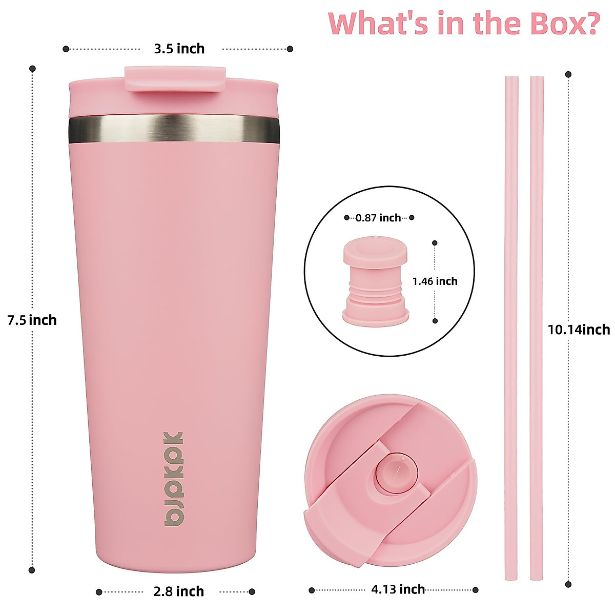 BJPKPK 22oz Tumbler With lid And Straw Stainless Steel Travel Coffee Mug Insulated Tumblers Cups,Light Pink