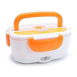 RXF Electric Lunch Box,2 in 1 Portable Food Heater Food Grade Container 12V 110V 40W Adapter Homework for Car Truck,Spoon and 2 Compartments,Orange
