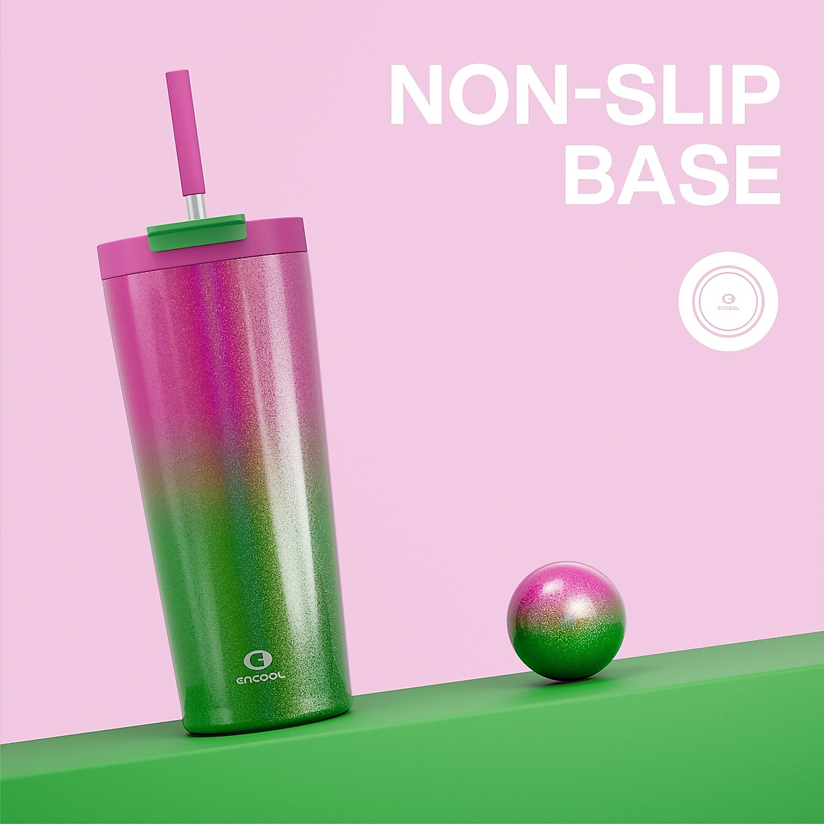 ENCOOL 30 oz Insulated Tumbler with Lid and Straw, 100% Leakproof Travel Coffee Mug, Stainless Steel Coffee Tumbler, Keeps Cold for 24 Hours or Hot for 8 Hours, Car Cup Holder Friendly (Fuchsia)