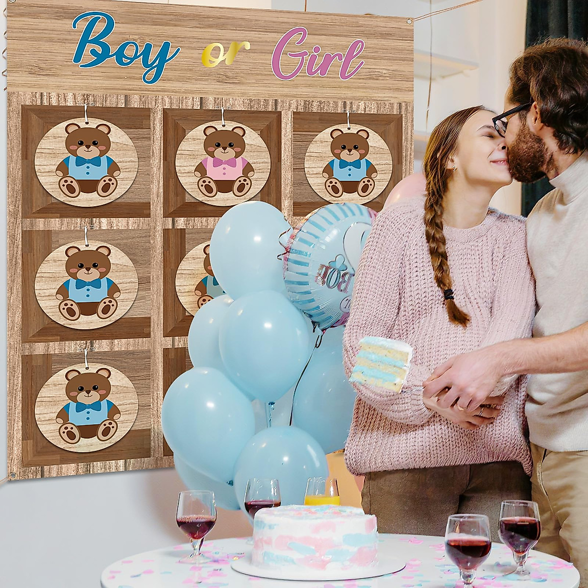 OurWarm Gender Reveal Games - Tic Tac Toe Board Game, Rustic Wooden Gender Reveal Games for He or She Sign Gender Reveal Ideas for Party Supplies, Baby Shower Gender Reveal Decorations