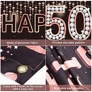 50th Birthday Banner Backdrop Decorations for Women, Rose Gold Happy 50 Birthday Party Photo Booth Props Sign Supplies, 50 Year Old Birthday Poster Decor(9.8ft x 1.6ft)