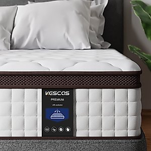 Kescas Full Mattress, 10 Inch Hybrid Mattress with Memory Foam & Heavier Coils, Ergonomic Design for Pressure Relief, Medium Firm Feel