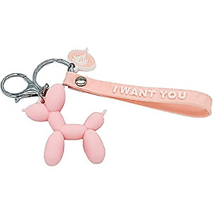 Cute Dog Keychain Balloon Dog Style Keyring soft Silicon interior decor Car Home Office Decoration Animal Keyhook Lovely Puppy Key Holder (3ea set(Black+Pink+Sky-blue))