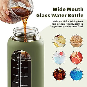 SIEROZUR 64oz Glass Water Bottle with Straw and Handle Lid Half Gallon Motivational Glass Bottle with Silicone Sleeve and Time Marker Large Reusable Sports Water Jug for Gym Home Workout