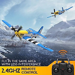 VOLANTEXRC RC Plane P51D Mustang RTF for Beginners, 2.4Ghz 4CH Remote Control Airplane Easy to Fly with Gyro Stabilization, Outdoor Hobby WWII Toy Gift for Kids & Adults (Blue)