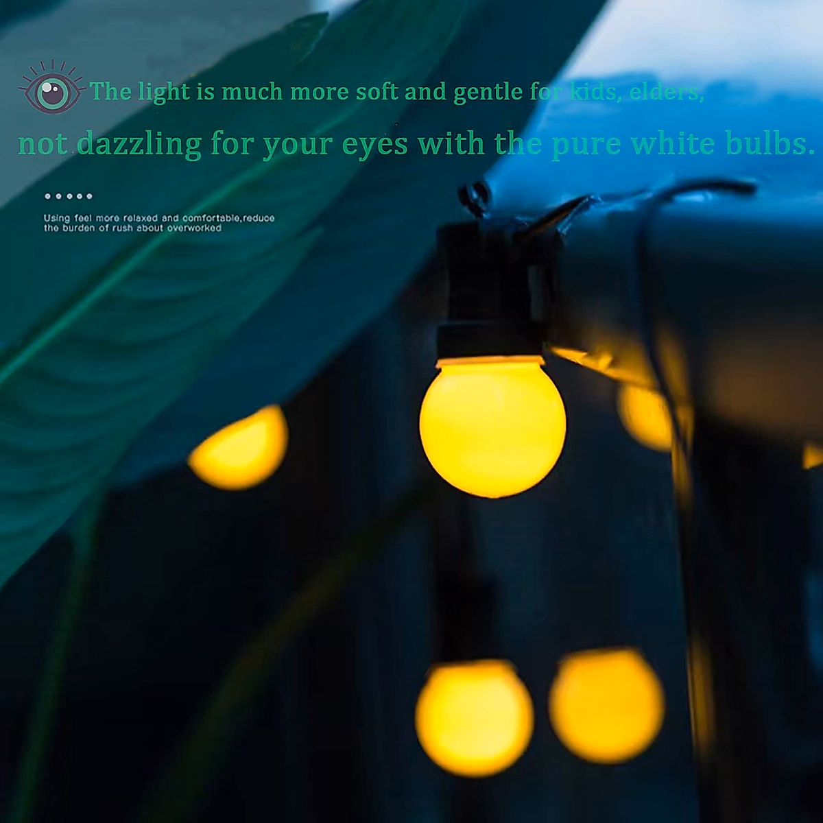 ENCHANT Outdoor String Light 43 FT Strand –LED Lights with 20 Bulbs (2 LED Chips Spare), Weatherproof Connectable Hanging for Patio Garden Bistro Café Night Party Decoration Warm White G50-G1