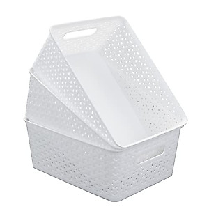 Hommp 3-Pack White Plastic Woven Storage Basket