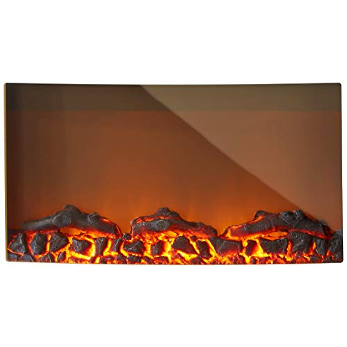 Cambridge Callisto 35" Wall Mounted Electric Fireplace Heater with Realistic Multi-Color Flame and Driftwood Log Display, White Curved Panel Wall Fireplace with Remote Control and Adjustable Heat