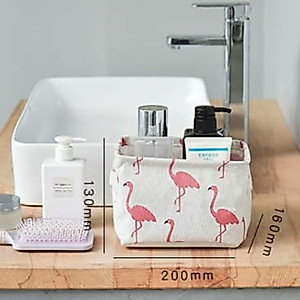 MinoMia 4 Pack Canvas Storage Basket Bins, Home Decor Organizers Bag for Adult Makeup, Baby Toys liners, Books (4 pack, Flamingo & Bear)