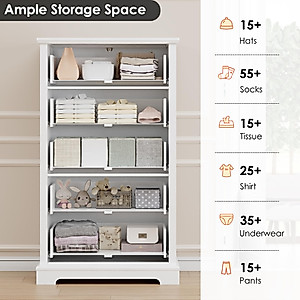 HOSTACK 5 Drawers Dresser, 44" Tall Dresser with 5 Drawers, White Chest of Drawers with Storage, Modern Farmhouse Wood Dressers for Closet, Living Room, Hallway