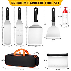 AIKWI 8PCS Griddle Accessories Tool Kit, Flat Top Grill Spatula Set for Blackstone and Camp Chef, Included Turner, Scraper, Chopper, Bottles, Carry Bag, Perfect for Outdoor BBQ, Indoor Cooking