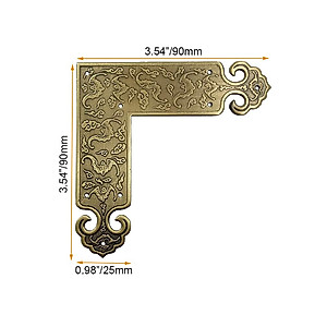 Tiazza 4Pcs Antique Embossing Brass Decorative Corner Protectors Braces Classical Furniture Tables and Chairs Cabinet Corner Guard Edge Cover