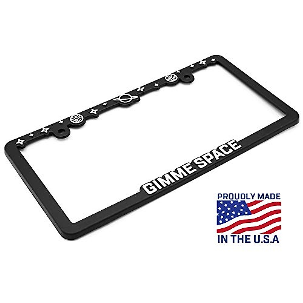 Spiffy Space License Plate Frame Holder Bracket Gimme Space with Planets and Stars for All US/CAN Vehicles | Made in The USA | Cute Star Themed Frames | Cool Raised Galaxy | Slim and Lightweight