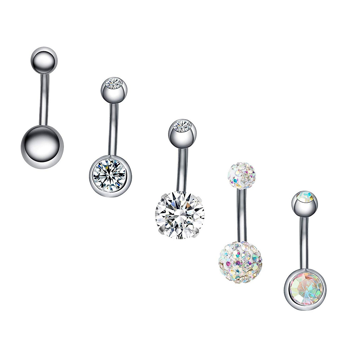 JDXN 6-8PCS 14G Stainless Steel Belly Button Rings CZ Pineapple Dangling Dangle Navel Ring Body Piercing (9PCS/SET Silver)