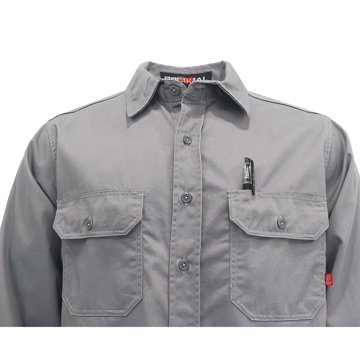 BOCOMAL FR 6.25oz Lightweight Summer Welding Shirt - Flame Resistant, Relaxed Fit, Cotton, Long Sleeve, Button Down Collar, Light Gray