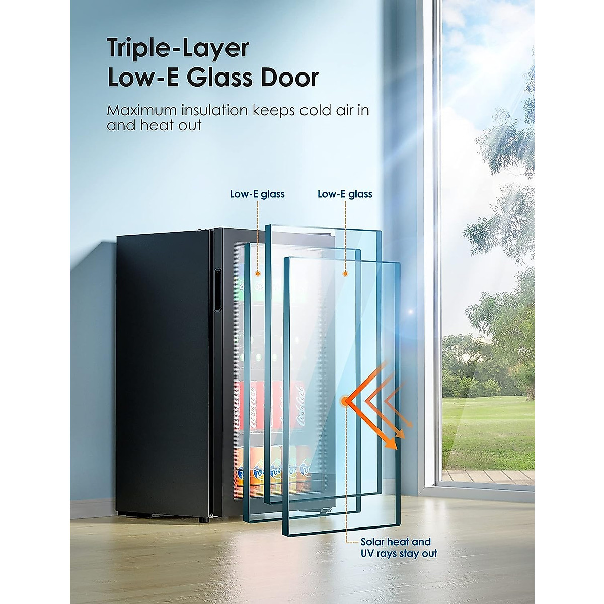 Miroco MI-EF001 3.2 Cu.Ft. Beverage Refrigerator Cooler, Drink Fridge with 3 Layer Glass Door, 3 Removable Shelves, Touch Control, Digital Temperature Display, Digital LED Display