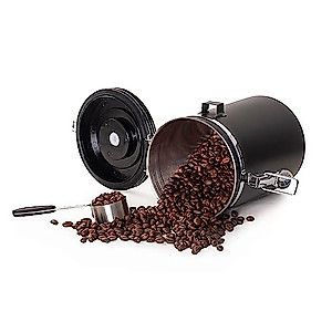NoctiXus Stainless Steel Coffee Canister/Container for Airtight Food Storage with Date Tracker. Scoop and Release Valves Included. 22 Oz. Black