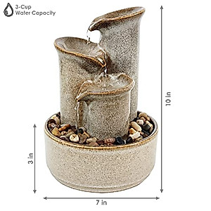 Sunnydaze 10-Inch Tiered Carafe Smooth Glazed Ceramic Indoor Tabletop Water Fountain - Soothing and Relaxing Water Sound - Mini Decorative Water Fountain for Home or Office