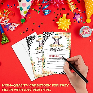 Cow Birthday Party Invitation, Barn Animals Themed Fill-In Invites for Friends, 20 Floral Invitations With Envelopes (4" X 6"), Adults Farm Party Favors Decorations and Supplies -40
