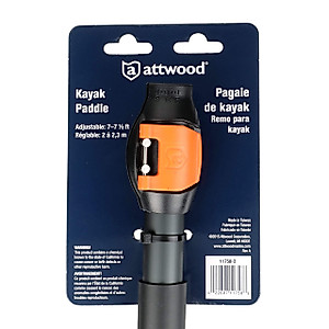 Attwood 11758-2 Vibrant Asymmetrical Paddle, Length-Adjustable, 7 to 7 ½ Feet Long, Black Blades, Kayaking