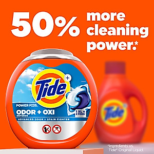 Tide Ultra OXI Power PODS with Odor Eliminators Laundry Detergent Pacs, For Visible and Invisible Dirt, 45 Count, Tide PODS Laundry Detergent, Laundry Pacs