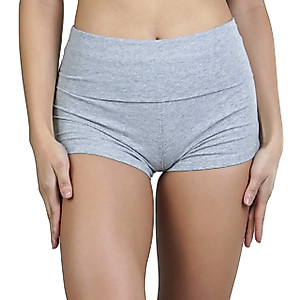 ToBeInStyle Women's Wide Waistband Rollover Yoga Shorts - Light Heather Grey - S
