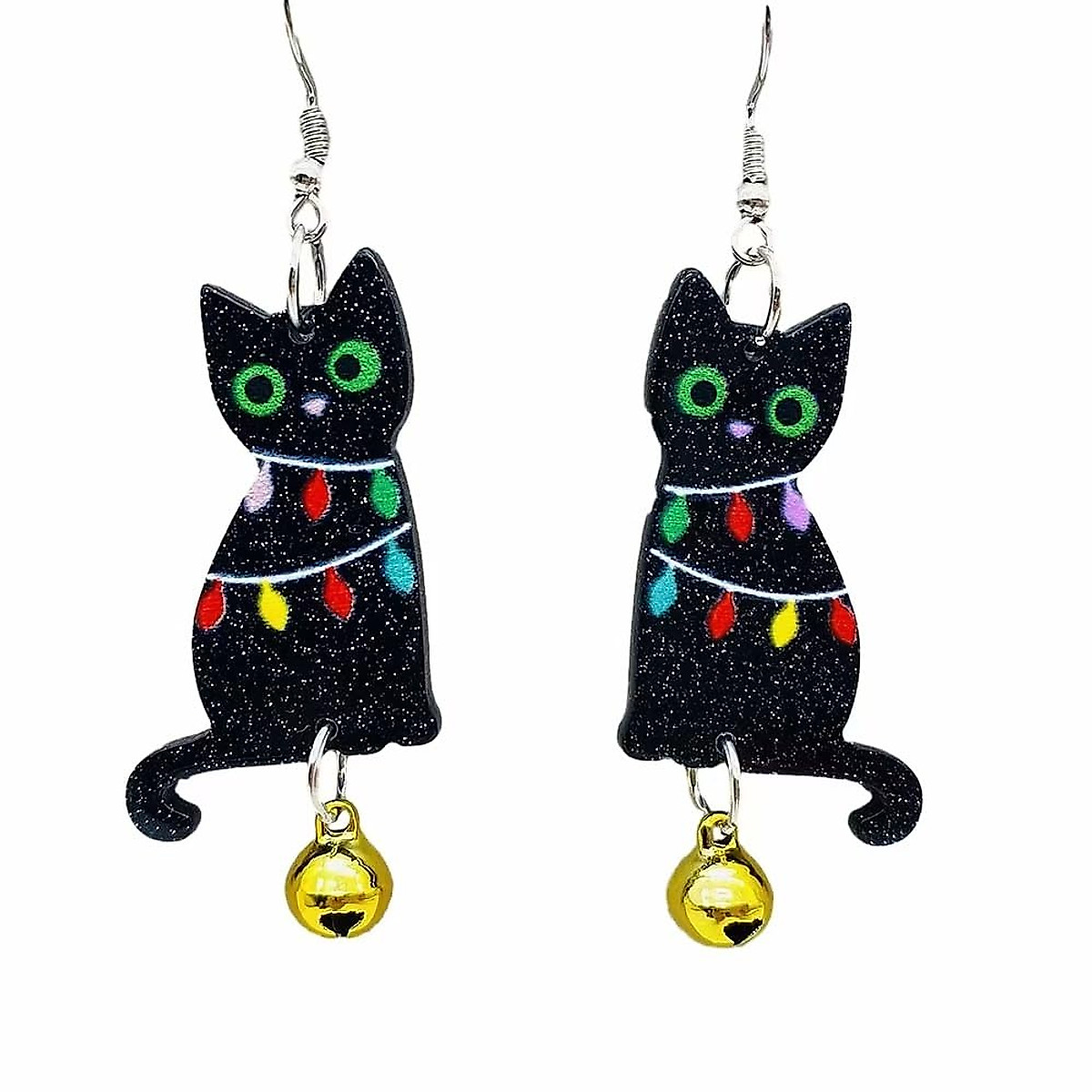twinkle eye Black Christmas Earrings Acrylic Light Earrings Black Cat Bell Earrings Animal Earrings Fun Christmas Jewelry For Women