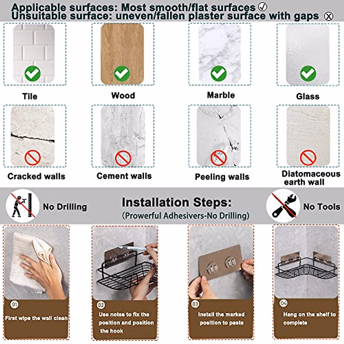 Homeve Corner Shower Caddy, 3 Tier Organizer Shelf with Adhesive Hooks and Soap Dish, No Drilling, RustProof, Heart shape Basket Shelves for Bathroom and Kitchen Corner Storage Accessories (Silver)