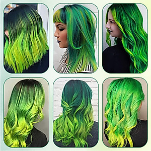 10Pieces 20Inch Colored Hair Extensions Clip In For Women Girls Hiar Accessories Wig Pieces Synthetic Hair Pieces (Green, Bright yellow)