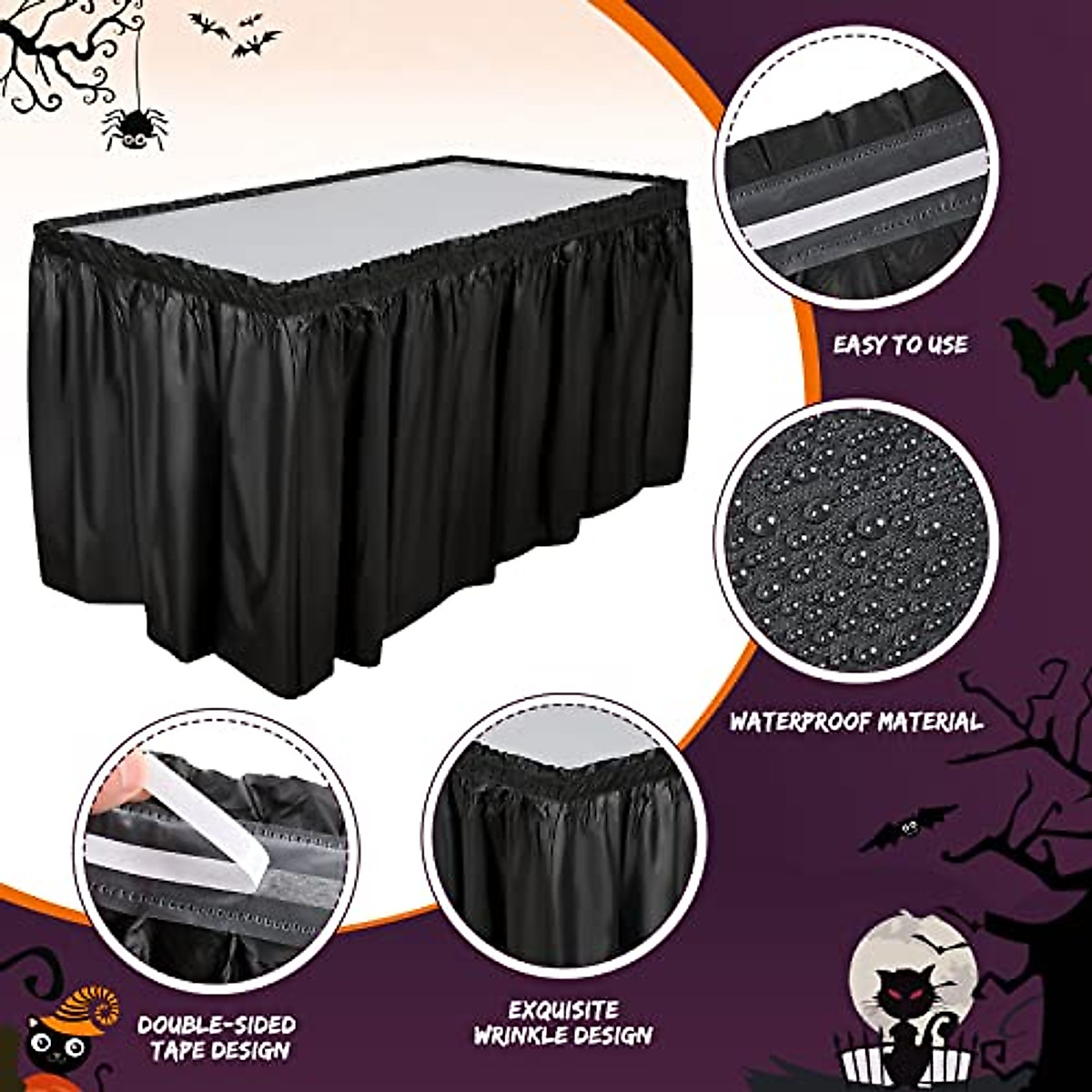 Breling 4 Pcs Black Plastic Table Skirt 29 Inches x 14 ft Disposable Table Skirt for Rectangle Table Tutu Table Skirt Plastic Tablecloth Wedding Shower Table Decor for Birthday Party Banquet