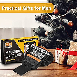 Magnetic Wristband - Cool Gadgets Gifts for Men Dad Him Boyfriend Husband - Tool Belts with 15 Strong Magnets for Holding Screws Nails Wrenches Drill Bits