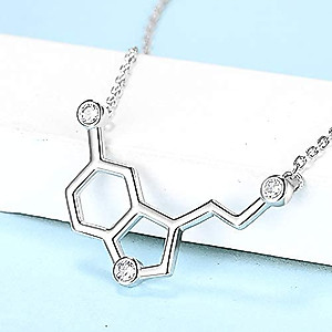 925-Sterling-Silver Hormone Serotonin-Molecule neckalce - Caffeine Molecule dopamine Pendent Necklace for Women,Teacher, Professor, Chemistry Graduates, Science Jewelry Lovers (White-Gold)